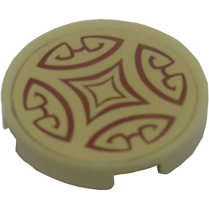 LEGO Tan Tile 2 x 2 Round with Dark Red Swirls Sticker with Bottom Stud ...