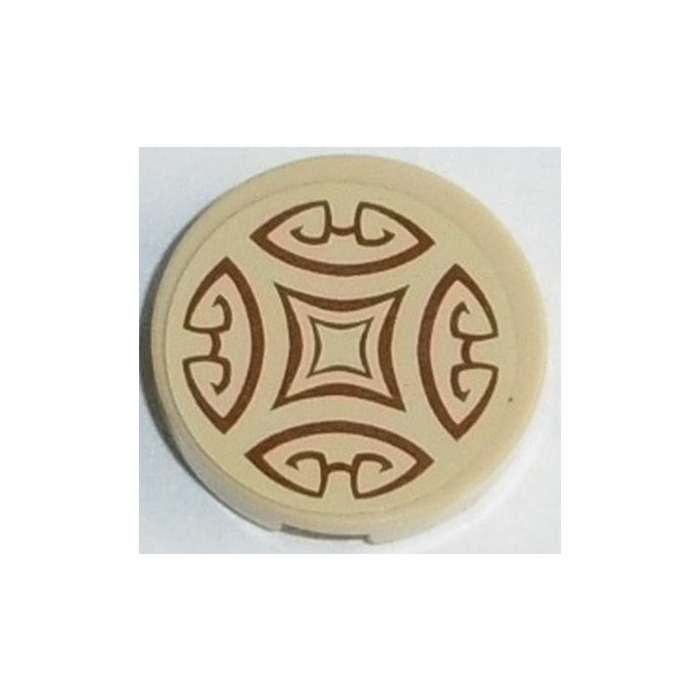 LEGO Tan Tile 2 x 2 Round with Dark Red Swirls Sticker with Bottom Stud ...