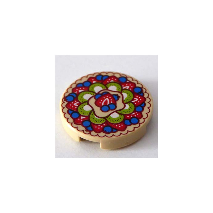 LEGO Tan Tile 2 x 2 Round with Fruit Tart with Kiwi, Strawberry and ...