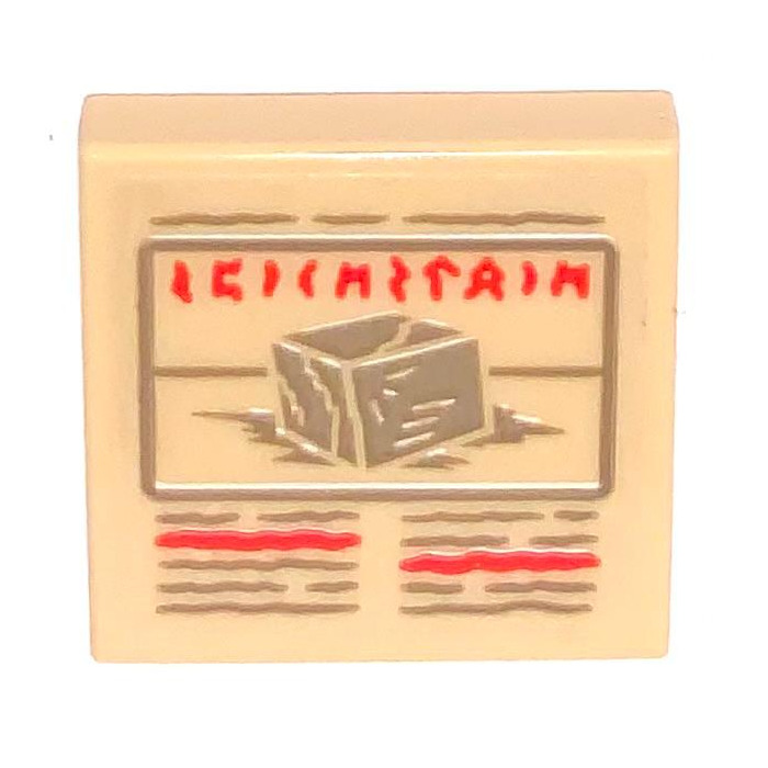 LEGO Tan Tile 2 x 2 with Artifacts Description Box Sticker with Groove ...