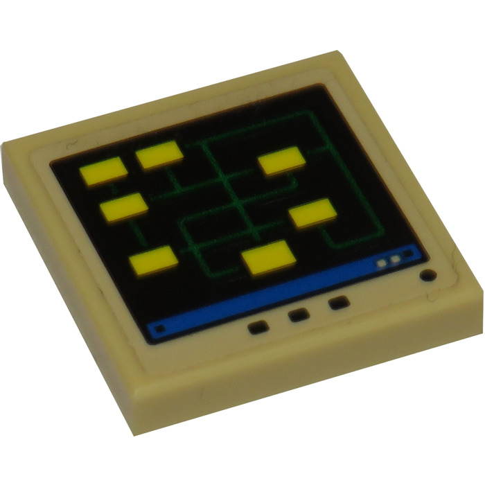 LEGO Tan Tile 2 x 2 with Computer Screen with Green Lines and Yellow ...
