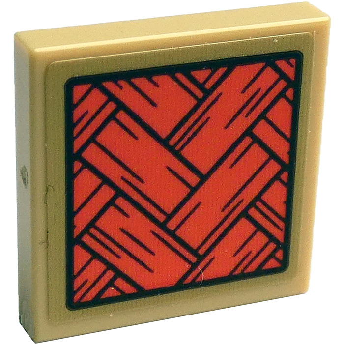 LEGO Tan Tile 2 x 2 with Coral and Black Design Sticker with Groove ...