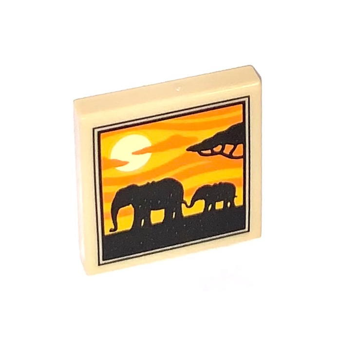 LEGO Tan Tile 2 x 2 with Elephants Silhouettes with Groove (3068 / ...