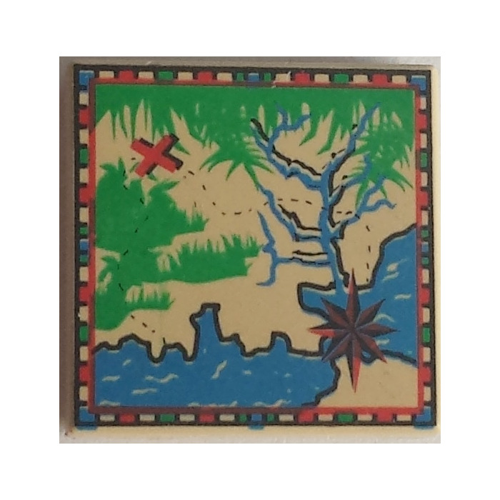LEGO Tan Tile 2 x 2 with Map and Red X with Groove (3068 / 83314 ...
