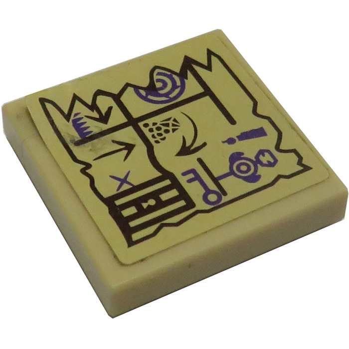 LEGO Tan Tile 2 x 2 with Map Arrows, Exclamation Mark, Key and Jail ...