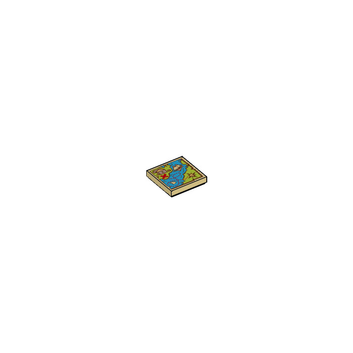 LEGO Tan Tile 2 x 2 with Map with Ship, Treasure Chest and Red 'X' with ...