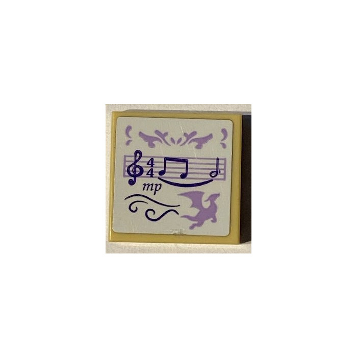 LEGO Tan Tile 2 x 2 with Music Notes Sticker with Groove (3068) Comes ...