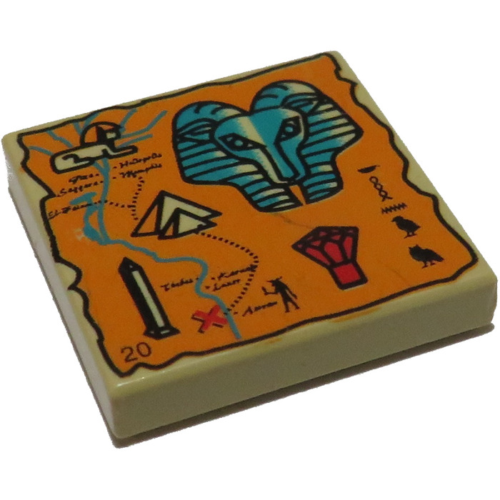LEGO Tan Tile 2 x 2 with River Map and Hieroglyphs with Groove (3068 / ...