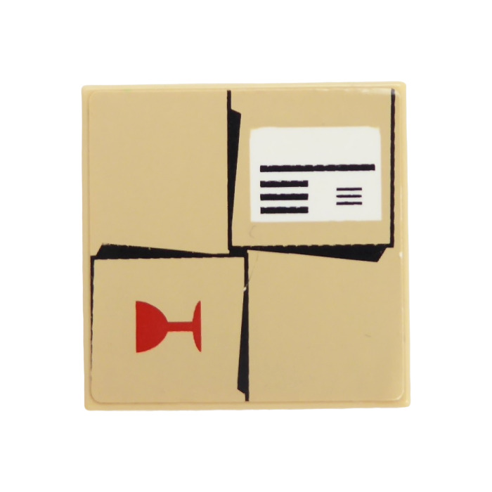 LEGO Tan Tile 2 x 2 with Tan Parcel with Label and Fragile Glass ...