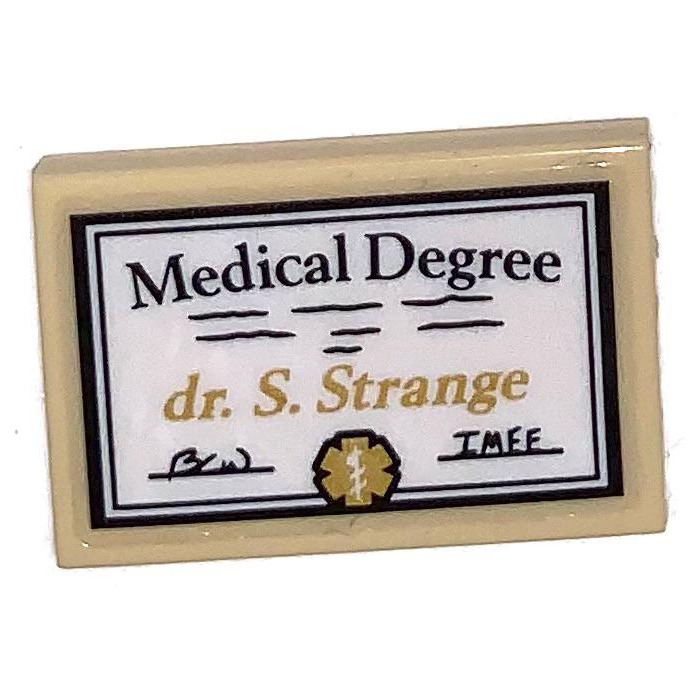 LEGO Tan Tile 2 x 3 with ‘Medical Degree dr. S. Strange’ Sticker (26603 ...