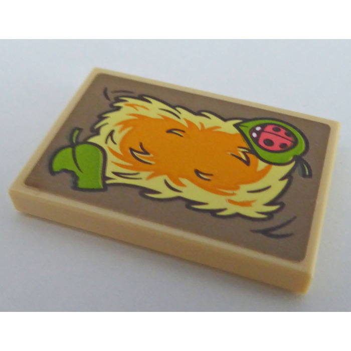 LEGO Tile 2 x 3 with Straw Bed with Ladybug and Leaves at opposite ...