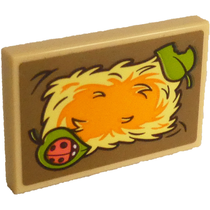 LEGO Tan Tile 2 x 3 with Straw Bed with Ladybug and Leaves at opposite ...
