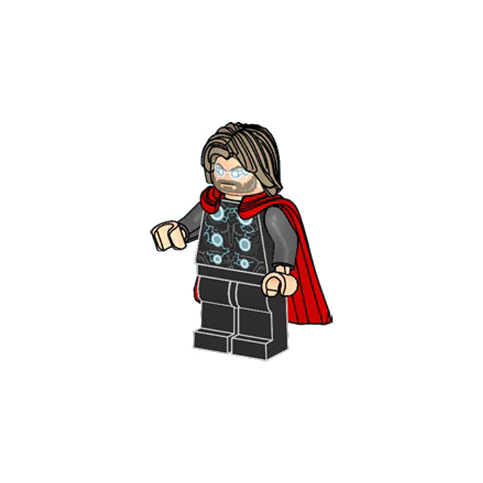 LEGO Thor with Black Suit and Dark Tan Tousled Hair with Rubber Cape ...