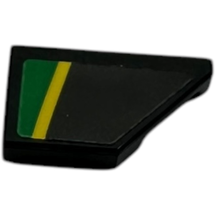 LEGO Tile 1 x 2 45° Angled Cut Right with green and yellow stripe (left ...