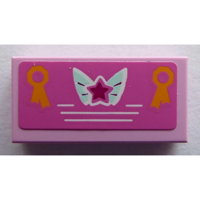LEGO Tile 1 x 2 with Butterfly and Medals Sticker with Groove (3069 ...