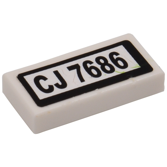 LEGO Tile 1 x 2 with CJ 7686 Licence Plate Sticker with Groove (3069 ...