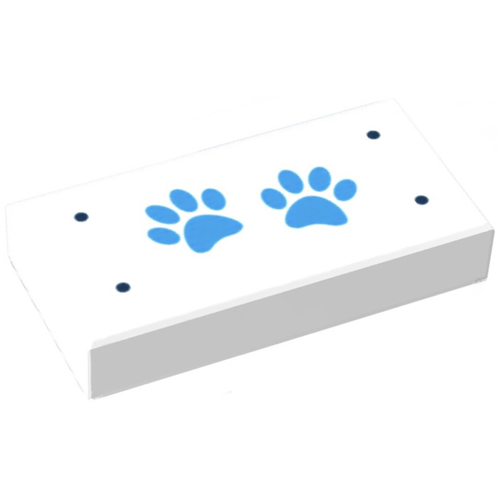 LEGO Tile 1 x 2 with Dark Azure Paw Prints Sticker with Groove (3069 ...
