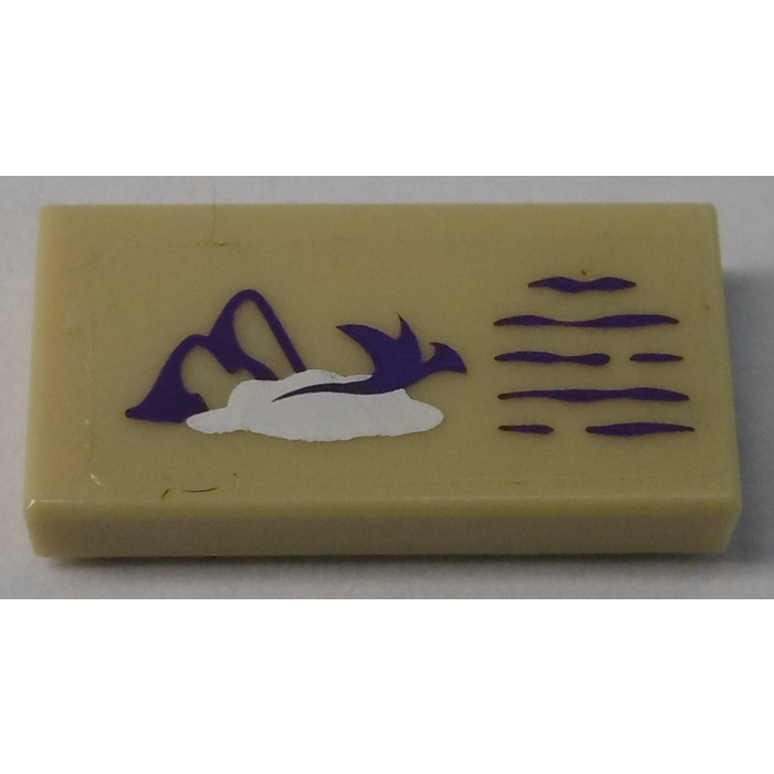 LEGO Tile 1 x 2 with Dragon, Mountain and Cloud Sticker with Groove ...