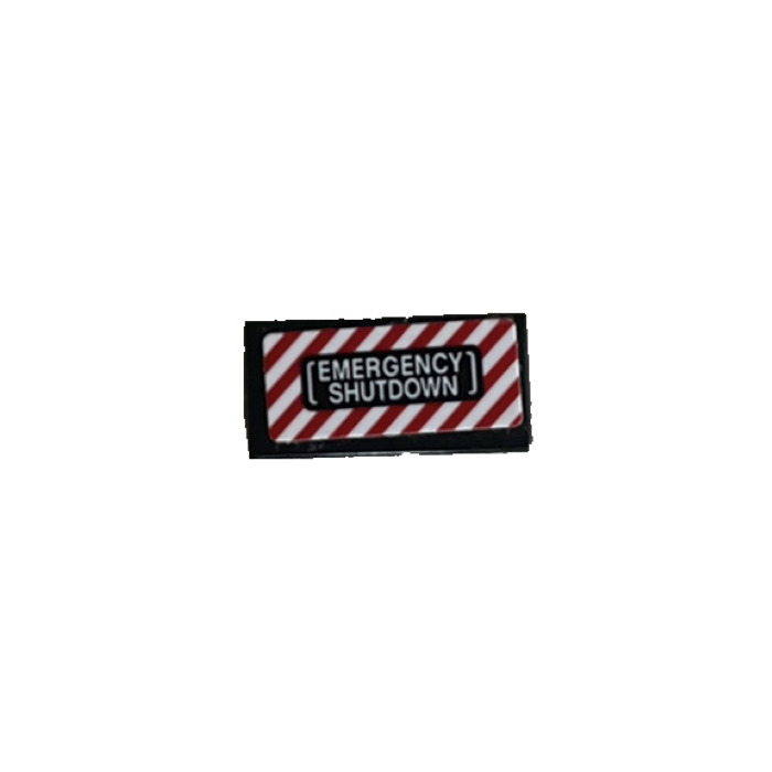 LEGO Tile 1 x 2 with Emergency Shutdown Sticker with Groove (3069 ...