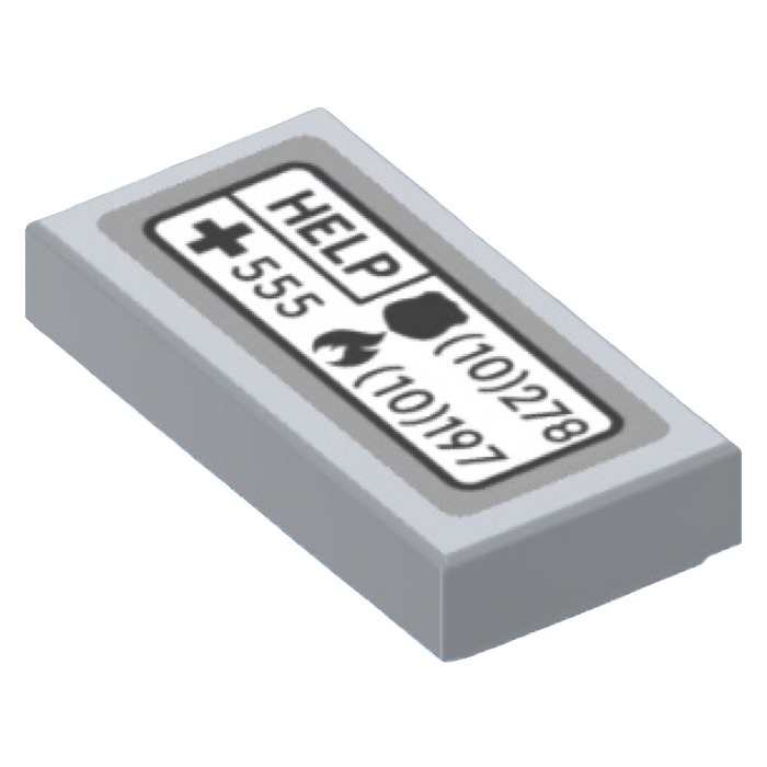 LEGO Tile 1 x 2 with ‘HELP’ and Emergency Numbers Sticker with Groove ...