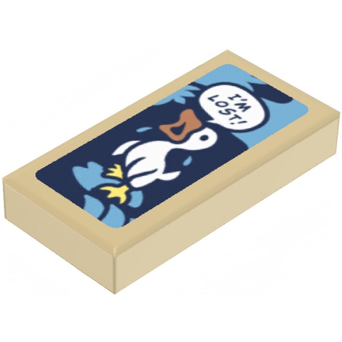 LEGO Tile 1 x 2 with Lost Duck Sticker with Groove (3069) | Brick Owl ...