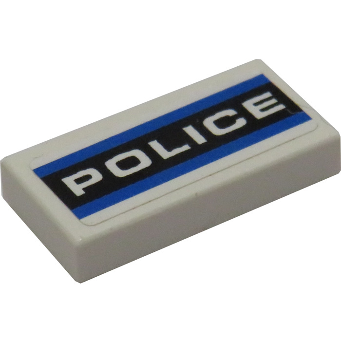 LEGO Tile 1 x 2 with Police and Blue Stripes Sticker with Groove (3069 ...