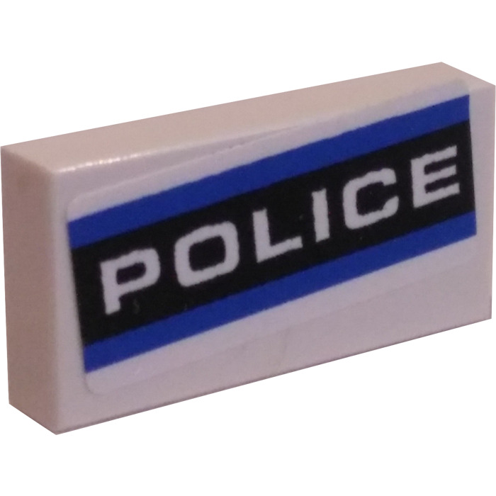 LEGO Tile 1 x 2 with Police and Blue Stripes Sticker with Groove (3069 ...