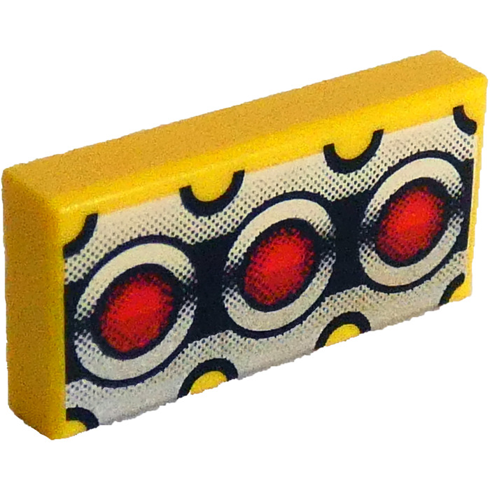 LEGO Tile 1 x 2 with Red Circles, Silver and Black Pattern with Groove ...