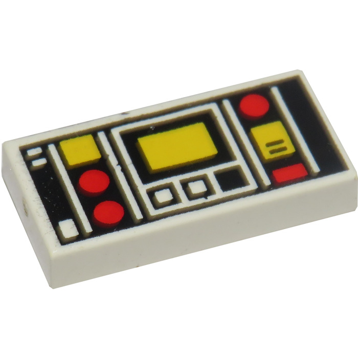 LEGO Tile 1 x 2 with Red & Yellow Controls with White Stripes left ...