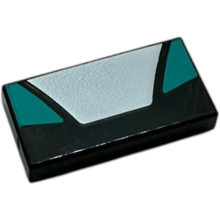 LEGO Tile 1 x 2 with silver trapezoid and dark turquoise triangles with ...