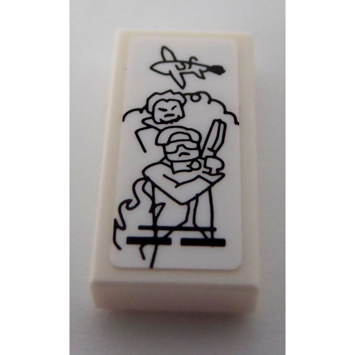 LEGO Tile 1 x 2 with Two men and Plane Sticker with Groove (3069 ...