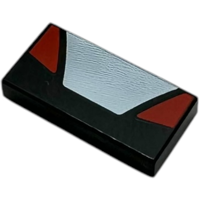 LEGO Tile 1 x 2 with white trapezoid and red triangles with Groove ...