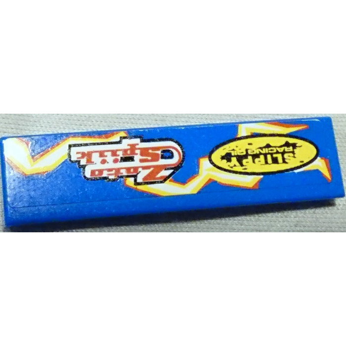 LEGO Tile 1 x 4 with 'Zoto Spiik' and 'SLIPPY RACING' Right Sticker ...