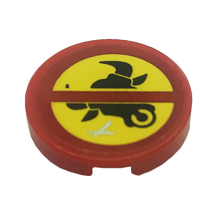 LEGO Tile 2 x 2 Round with Black Bull Head on Yellow Background Sticker ...