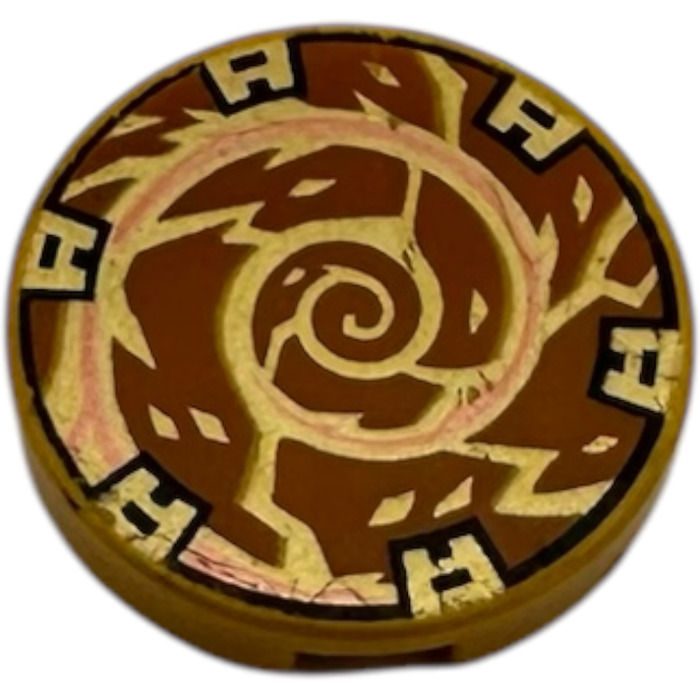 LEGO Tile 2 x 2 Round with Copper Spiral and Gold Electricity with ...