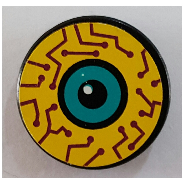 LEGO Tile 2 x 2 Round with Eye with Circuits Sticker with "X" Bottom ...
