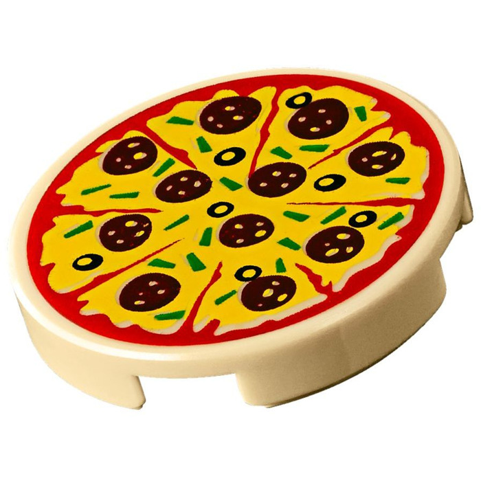 LEGO Tile 2 x 2 Round with Pizza with Pepperoni and Olives with Bottom ...