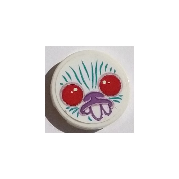 LEGO Tile 2 x 2 Round with Red eyes buck teeth Sticker with Bottom Stud ...
