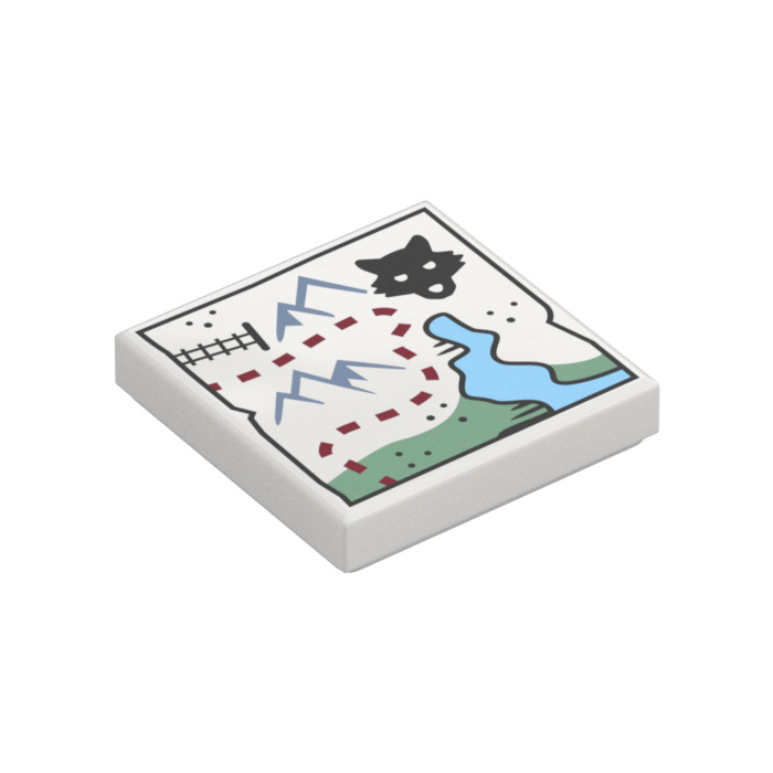 LEGO Tile 2 x 2 with Arctic Map with Mountains and Fox with Groove ...