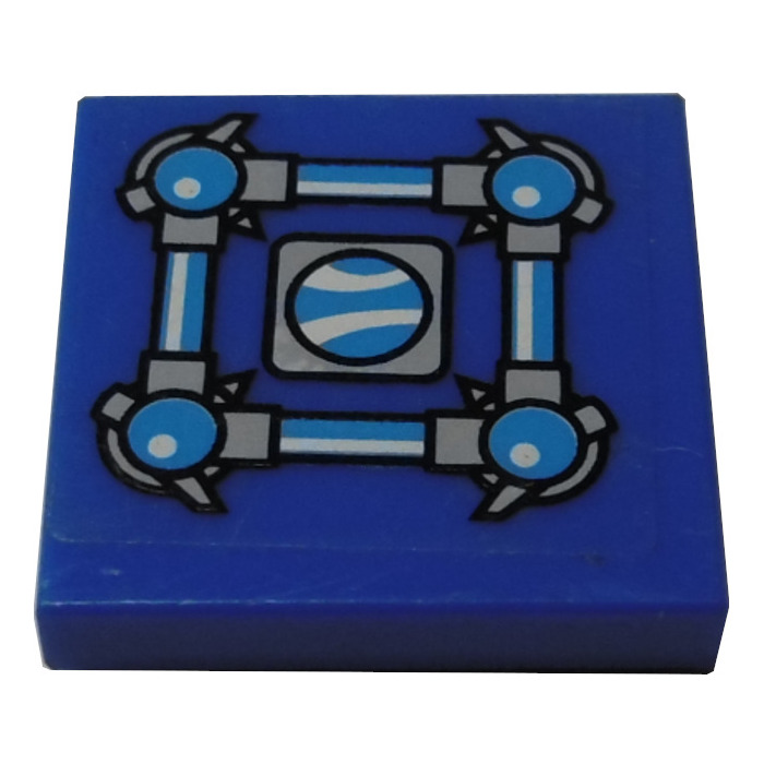 LEGO Tile 2 x 2 with Blue Connectors with Gray Corners, Blue Center ...