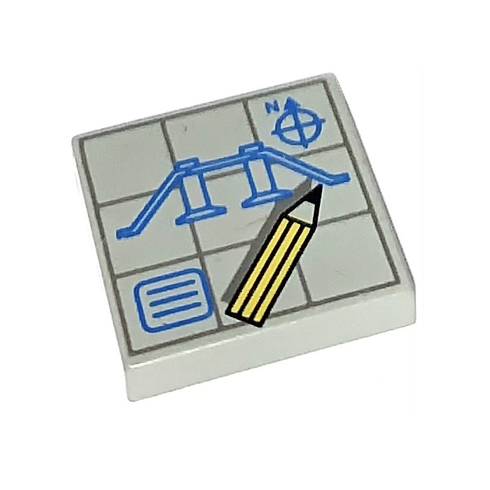 LEGO Tile 2 x 2 with Bridge Blueprints and Pencil with Groove (3068 / ...