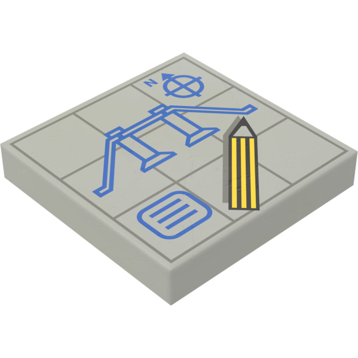 LEGO Tile 2 x 2 with Bridge Blueprints and Pencil with Groove (3068 / ...