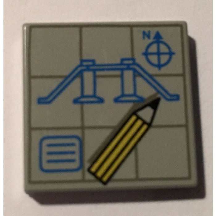 LEGO Tile 2 x 2 with Bridge Blueprints and Pencil with Groove (3068 / ...