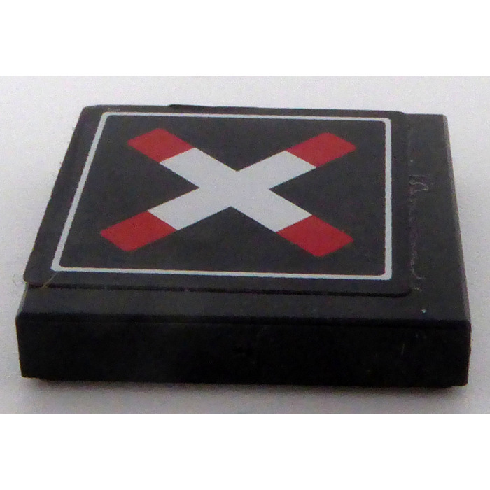 LEGO Tile 2 x 2 with Crossed Bars of Train Crossing Sticker with Groove ...