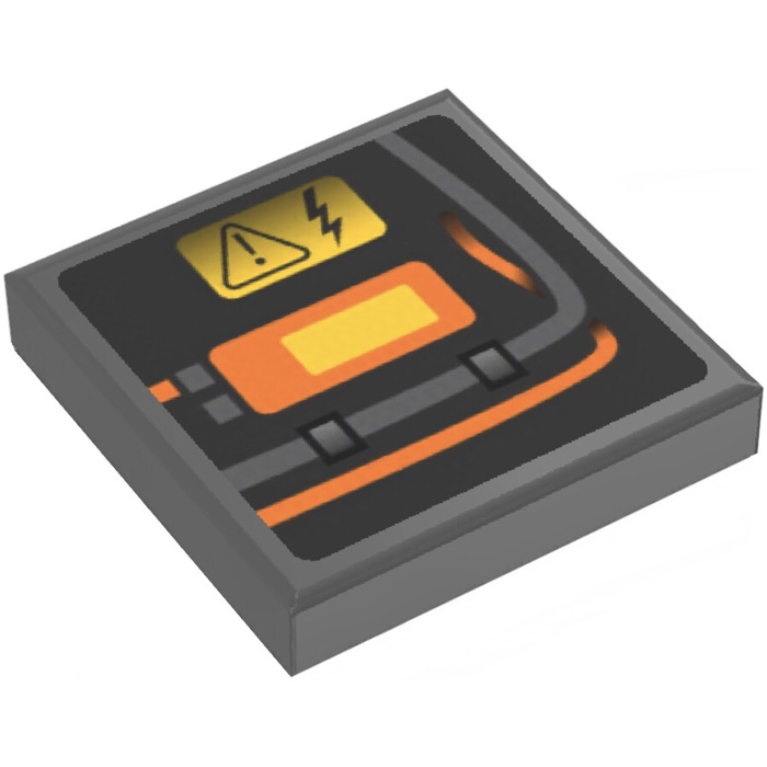 LEGO Tile 2 x 2 with Electric Warning Symbol, Orange and Grey Wiring ...