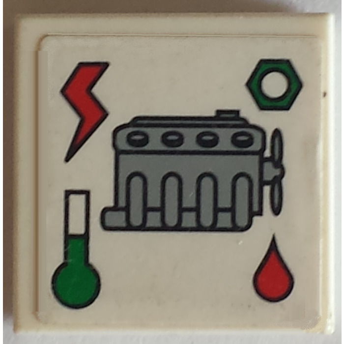 LEGO Tile 2 x 2 with Engine and Service Indicators Sticker with Groove ...