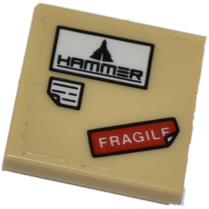 LEGO Tile 2 x 2 with 'HAMMER' Logo and 'FRAGILE’ Sticker with Groove ...