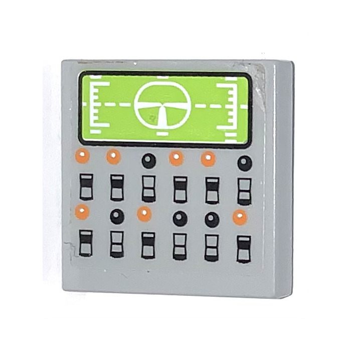 LEGO Tile 2 x 2 with Lime Screen and Control Panel Sticker with Groove ...