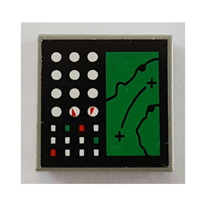 LEGO Tile 2 x 2 with Map and Buttons 8839 Sticker with Groove (3068 ...