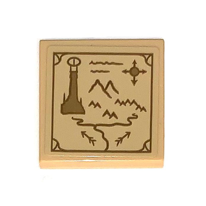 LEGO Tile 2 x 2 with Map with Tower Barad-dûr Sticker with Groove (3068 ...